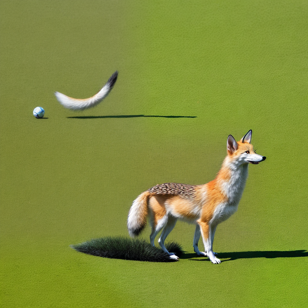 Proud busy tailed Fox standing up right. No back ground