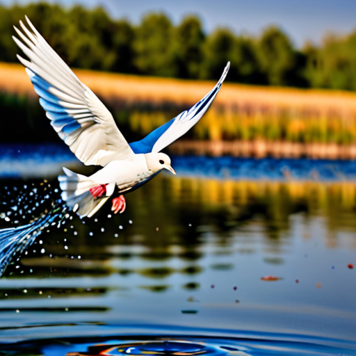 White dove flying over water