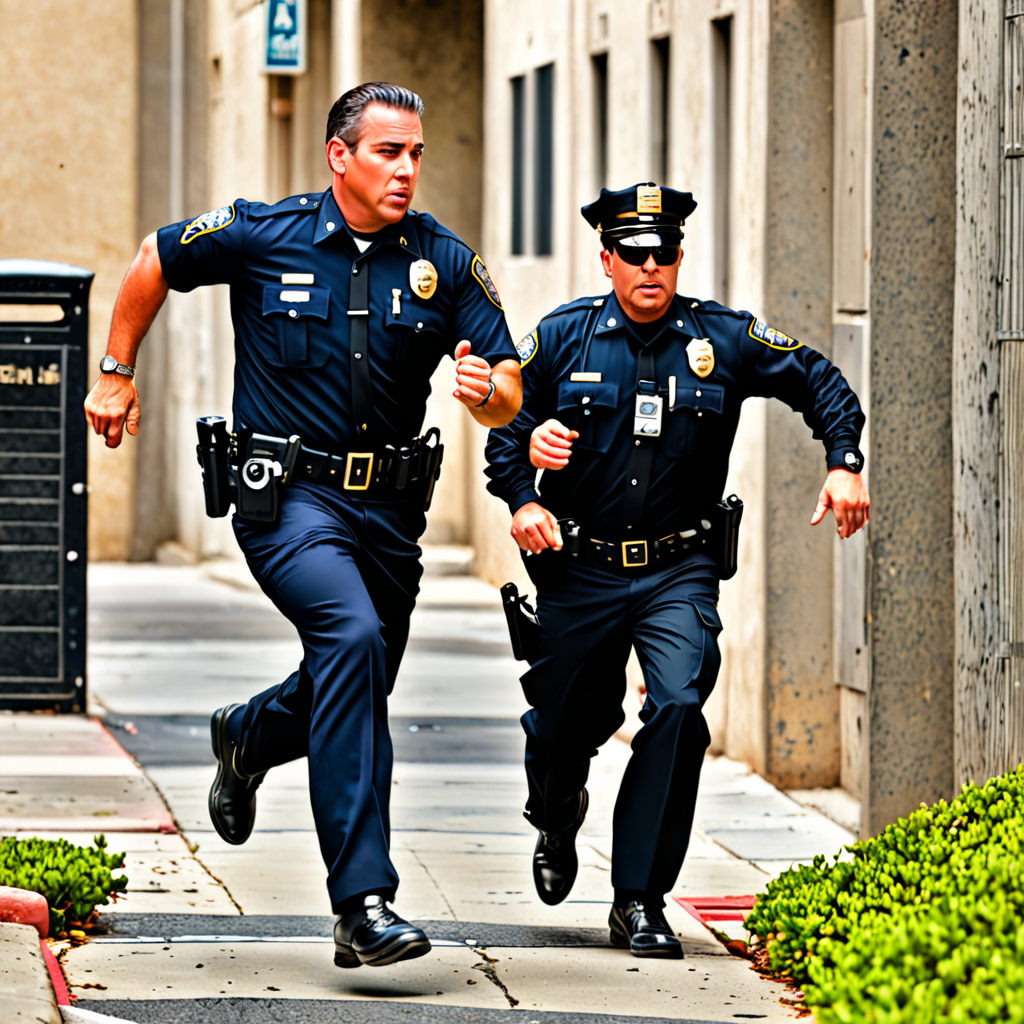 LAPD Cop chasing a suspect, cartoon style,