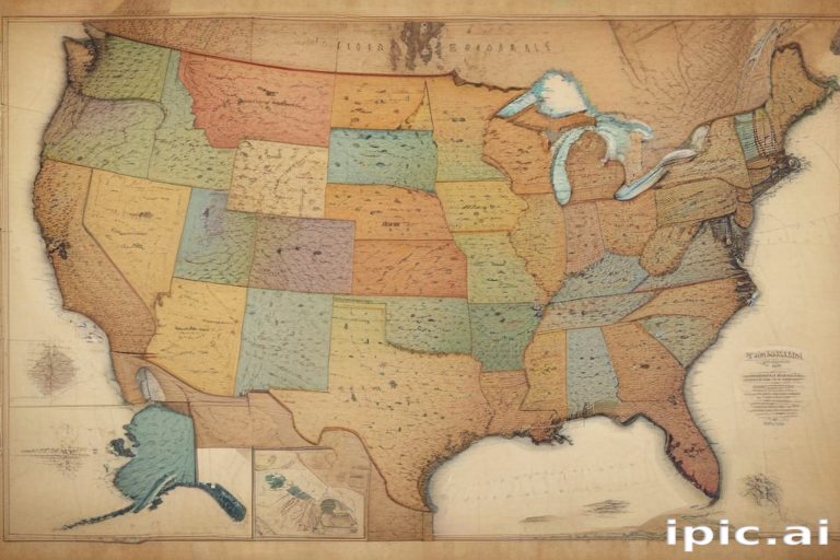 Detailed Historical Map of the United States Featuring States and ...