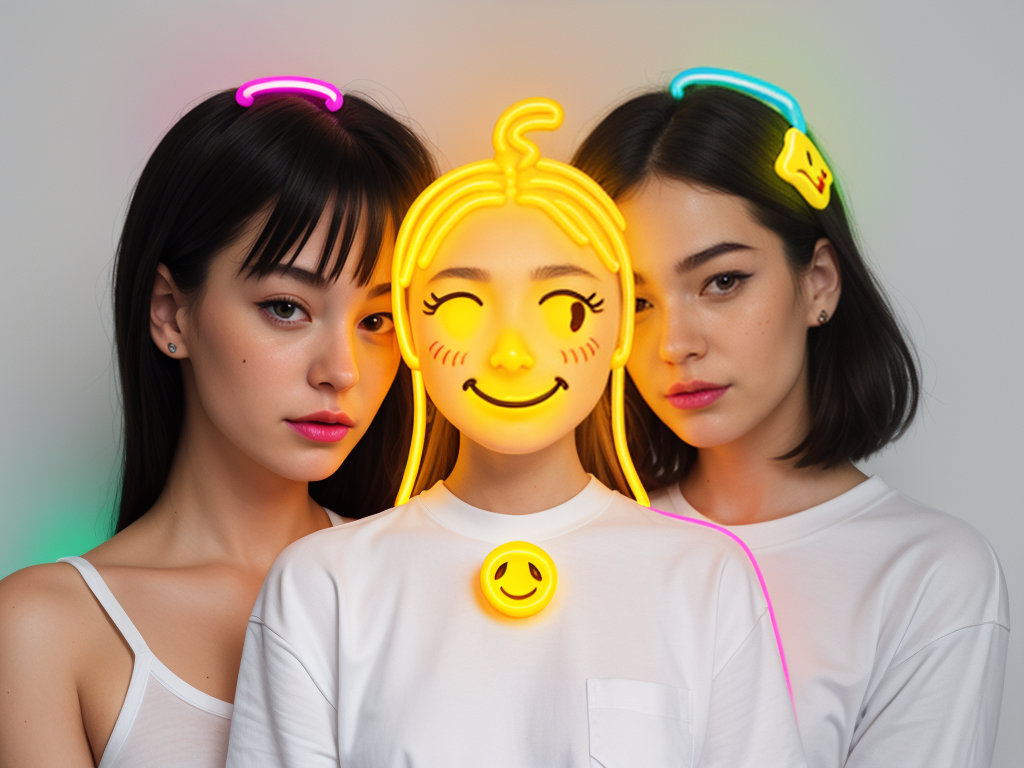 Three Friends Showcasing Joyful Expressions with Colorful Neon Accessories