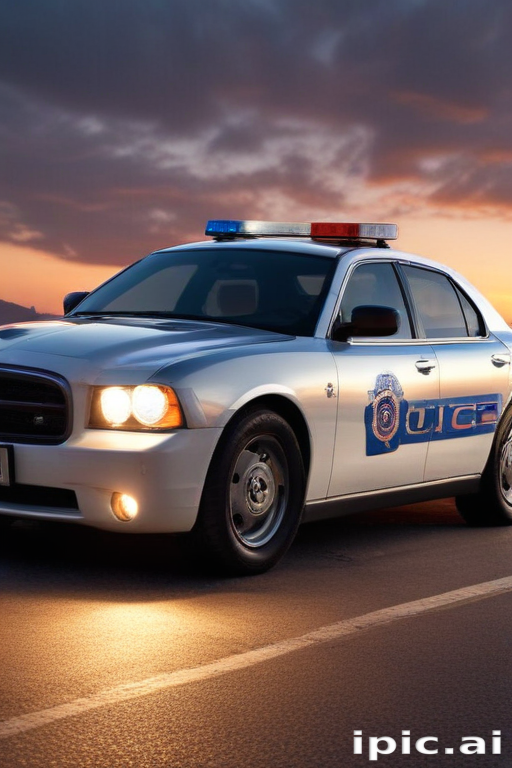 Police Car Parked on the Side of the Road at Sunset
