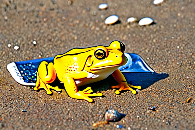 a yellow frog hopping on the beach
