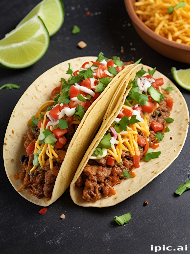 Delicious Tacos Loaded with Flavorful Meat, Fresh Vegetables, and Toppings.
