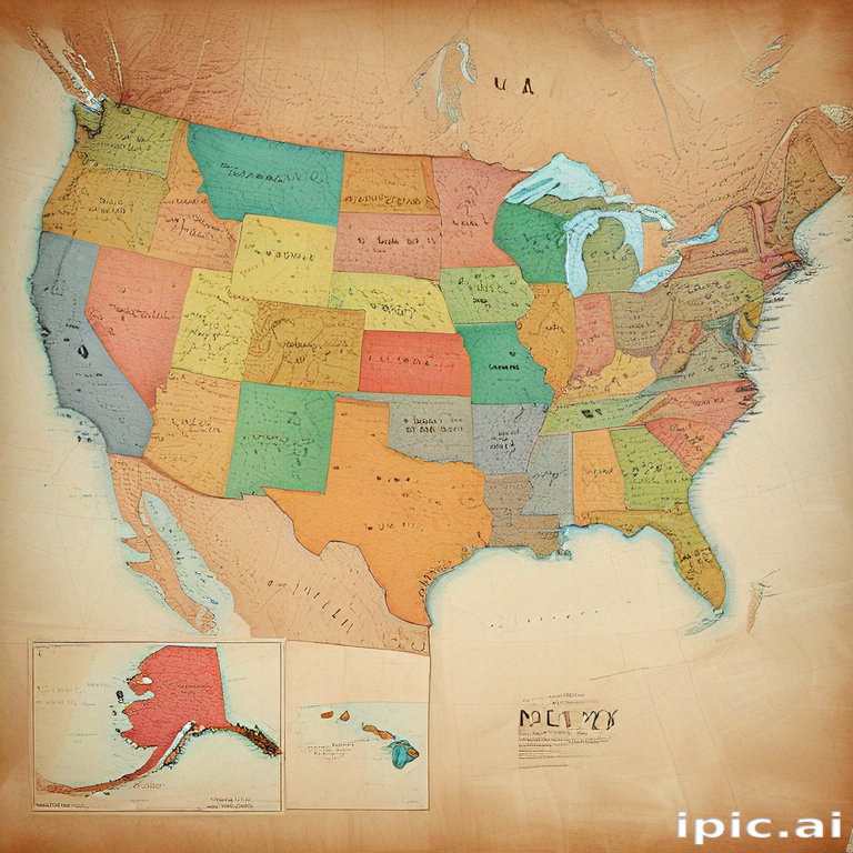 Detailed Vintage Map Showcasing the United States with State Borders ...