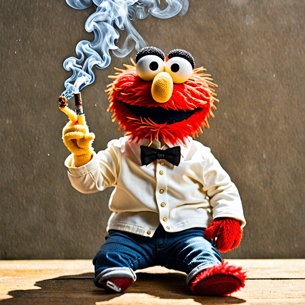 elmo smoking a joint with spongebob