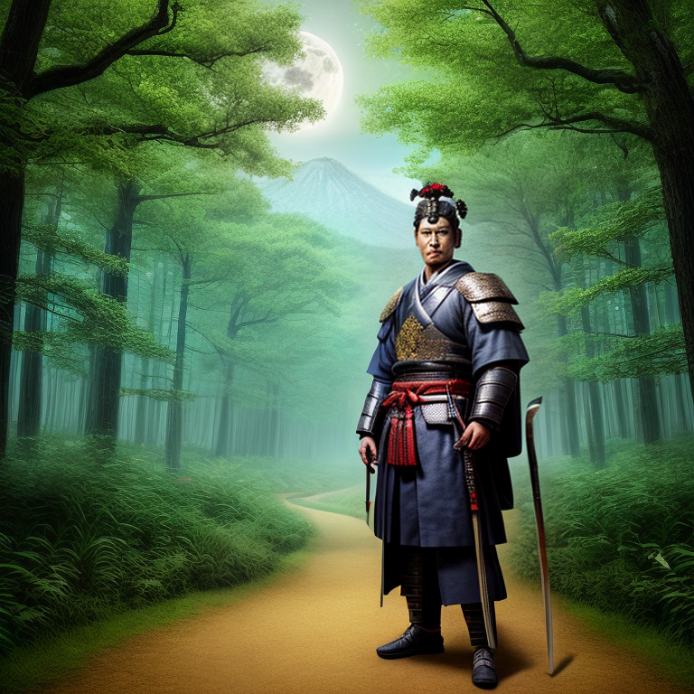 An old Samurai warrior holding a magnificent beautiful Samurai sword ...