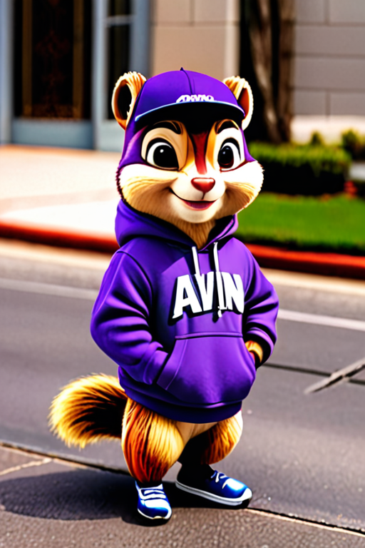 alvin seville the chipmunk with a purple hoodie
