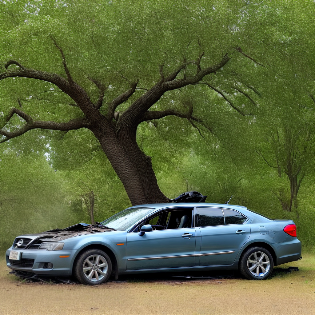 A car after a severe crash into a tree