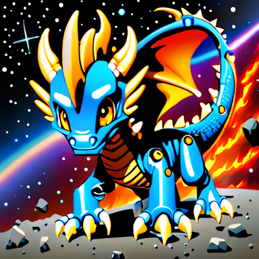 A robotic blue fire dragon in space