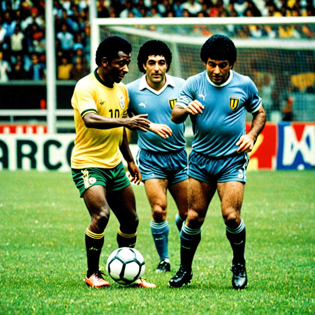 Pelé playing football with Maradona