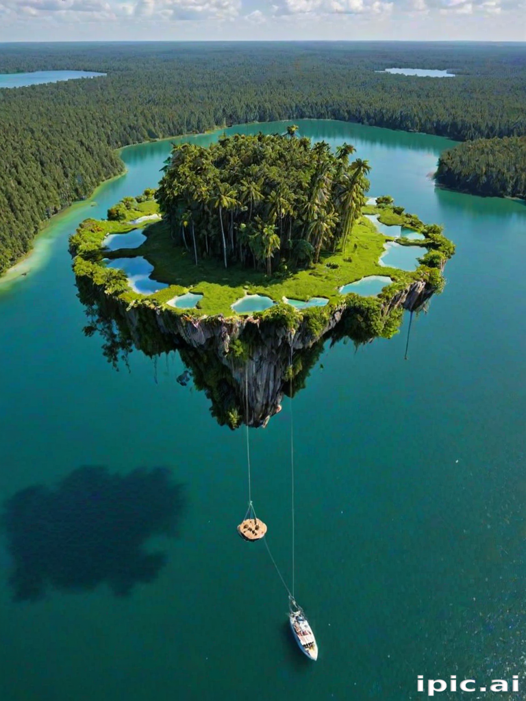 An Enchanted Floating Island Surrounded by Crystal Clear Aquatic Waters