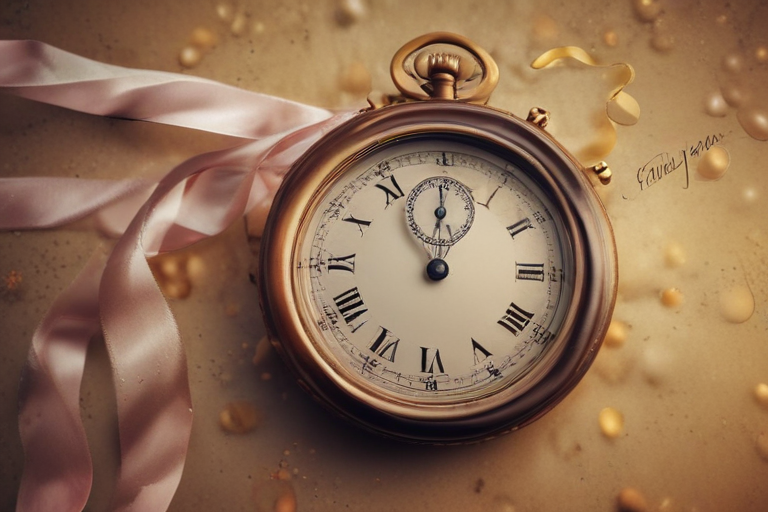 Elegant Vintage Pocket Watch Surrounded by Soft Ribbons and Gentle Light