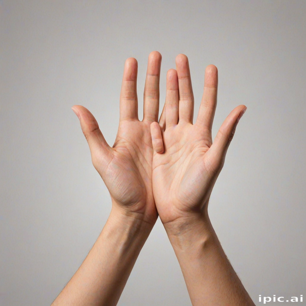 Two Open Hands Reaching Out Together Against a Neutral Background