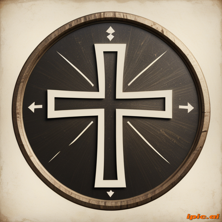 Stylized Wooden Cross Design with Radiating Lines and Directional Arrows