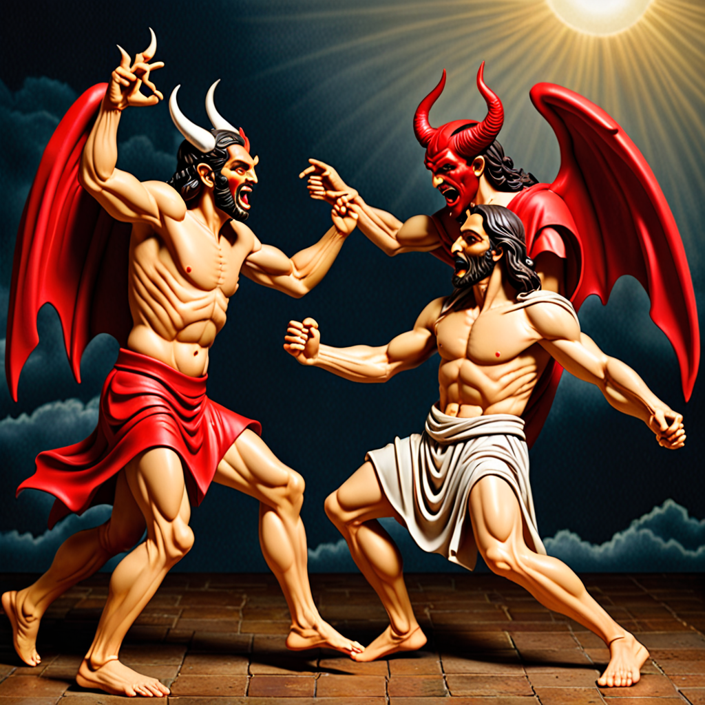 a devil fighting jesus