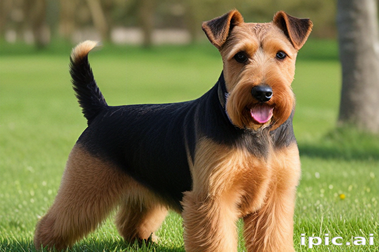 A Happy Airedale Terrier Standing Proudly in a Lush Green Field.