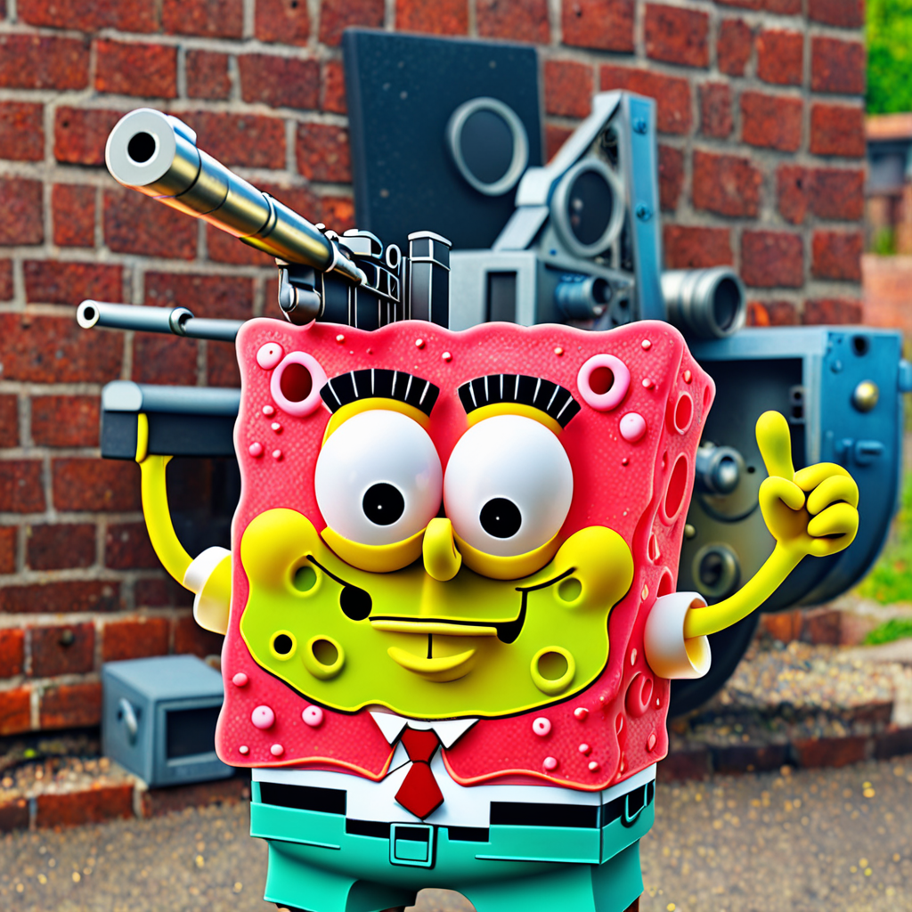 spongebob shooting realistic patrick