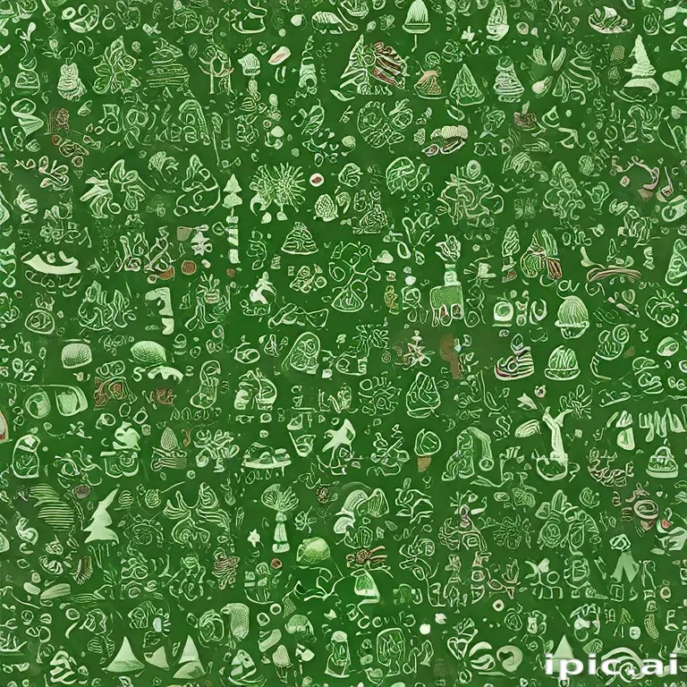 Whimsical Green Doodle Collage Featuring Nature-Inspired Elements and ...