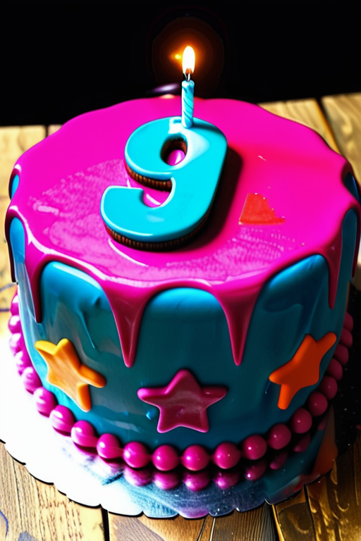 Colorful Birthday Cake Celebrating a Special Ninth Birthday with Candles