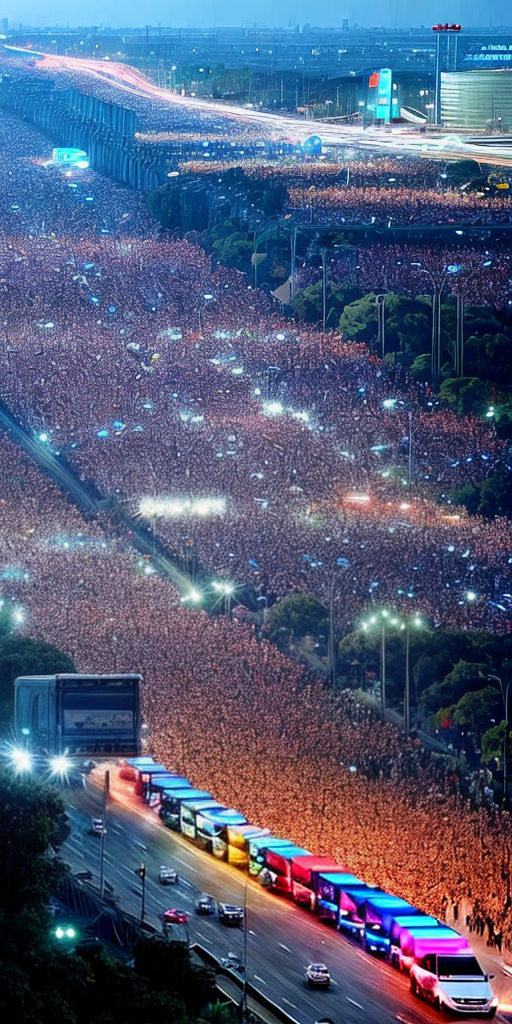a huge traffic jam with hundreds of post-apocalyptic vehicles leaving a ...