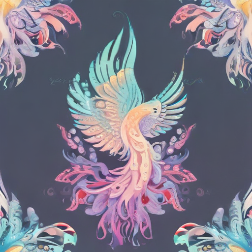 Symmetrical pastel rising phoenix simple line work