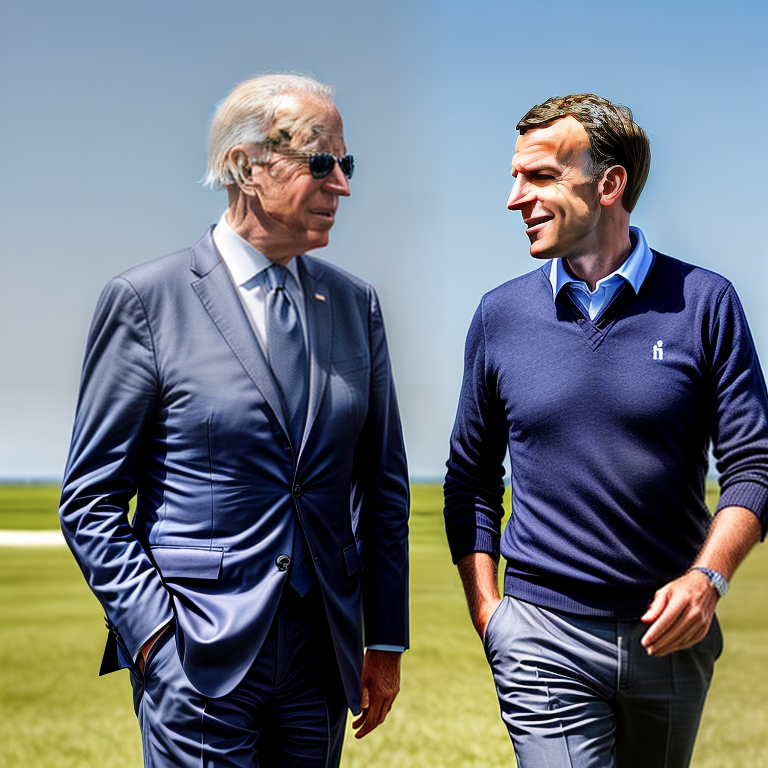 Joe Biden and Emmanuel Macron Love in Summer Field at Beach Denmark