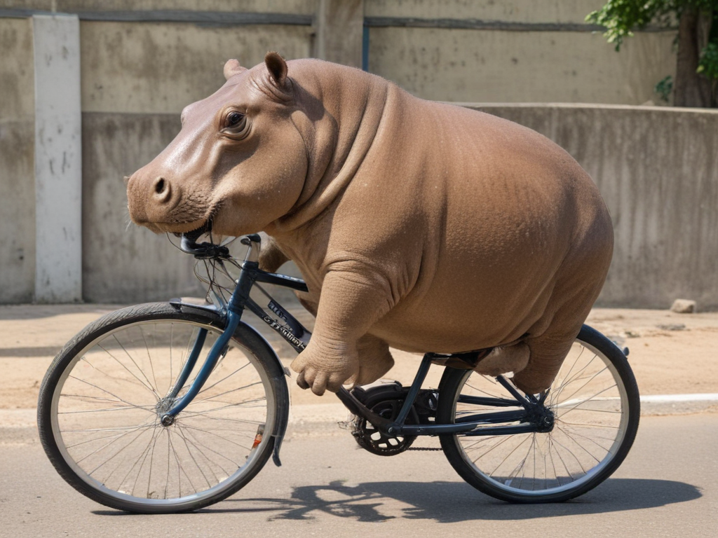 A hippopotamus riding on a bicycle