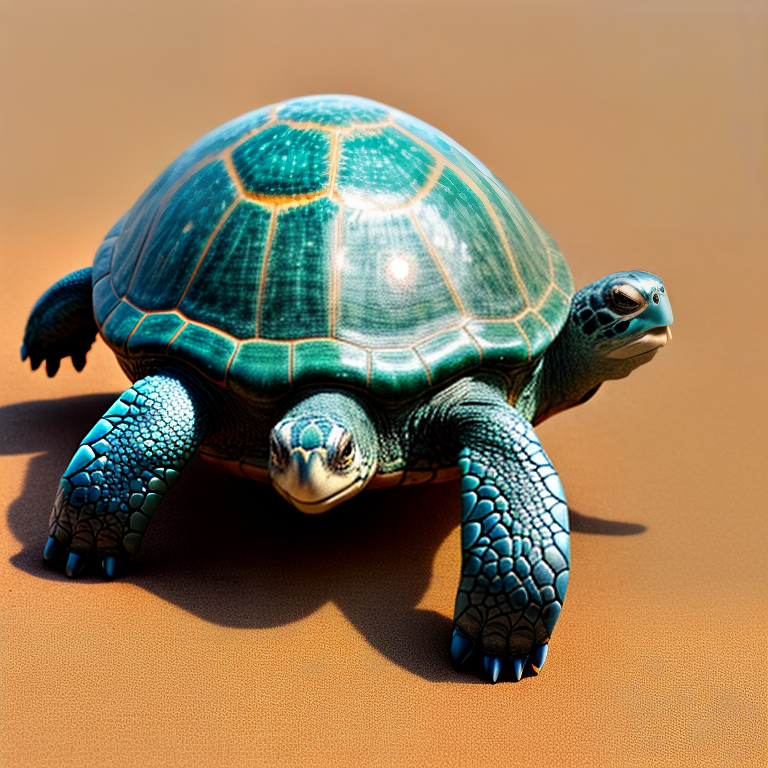 a happy turtle running to the camera