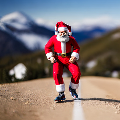 santa doing exercise with with elves and reindeer in north pole