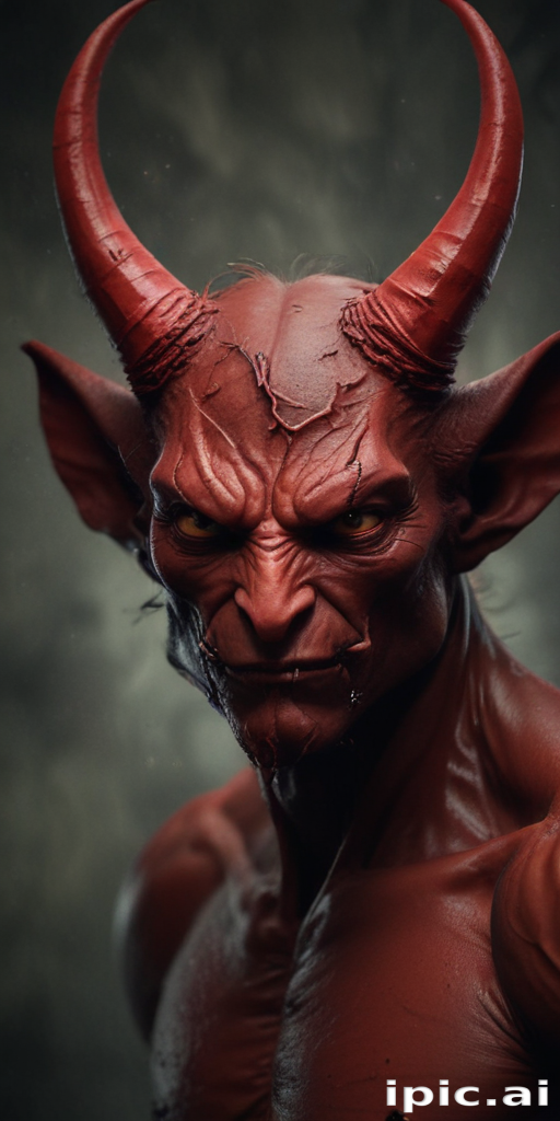 Intense Portrait of a Sinister Demon with Horns and Fierce Expression