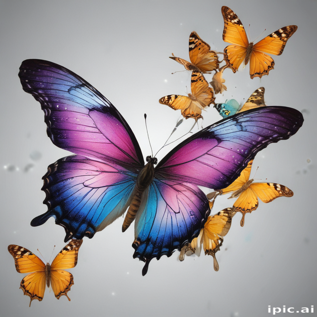 A Vibrant Display of Colorful Butterflies in Flight Against a Soft ...