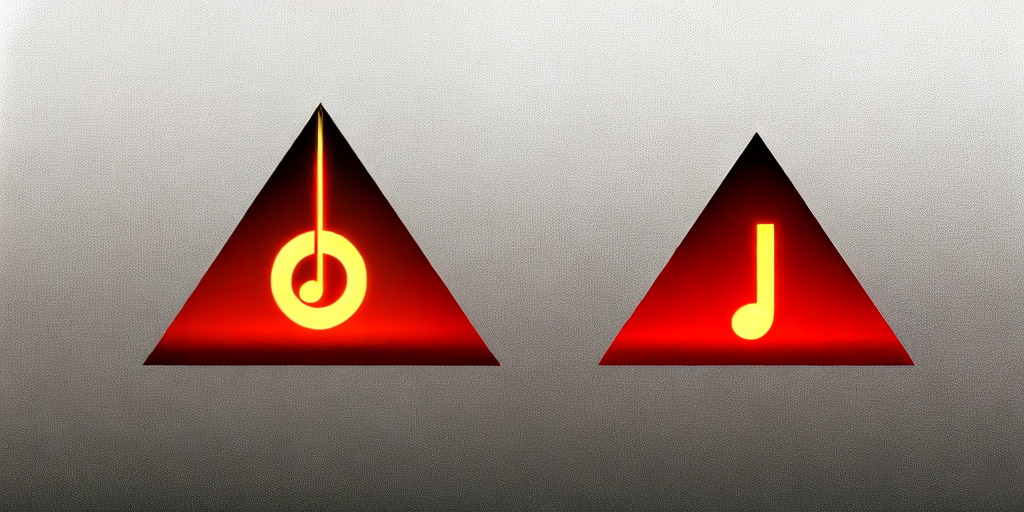 3D music pyramid logo in red and gold, add silver letters GS