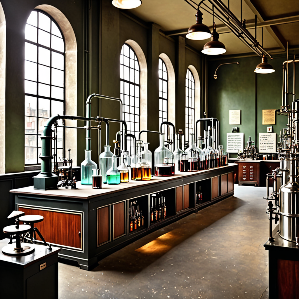 art deco Chemistry Laboratory and industrial Alcohol production