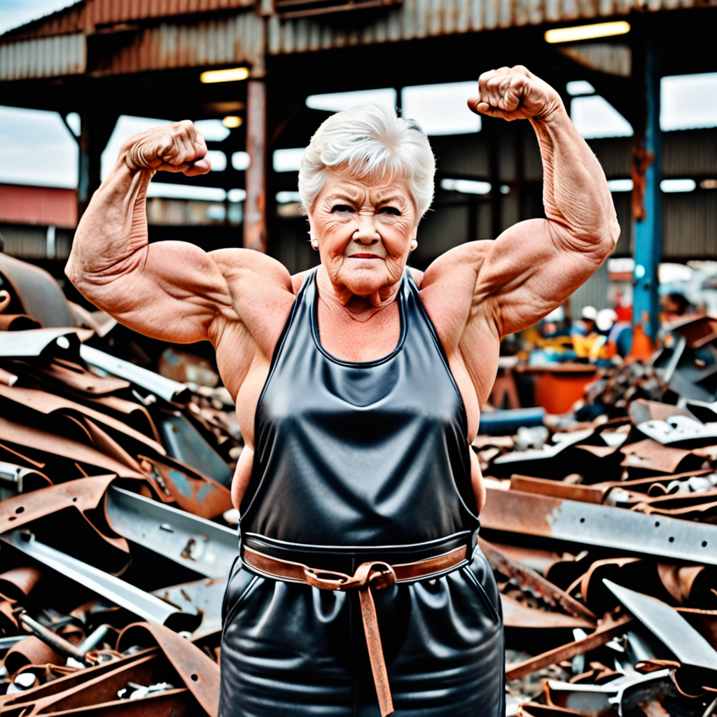 A very strong muscular elderly female very overweight bodybuilder in a ...