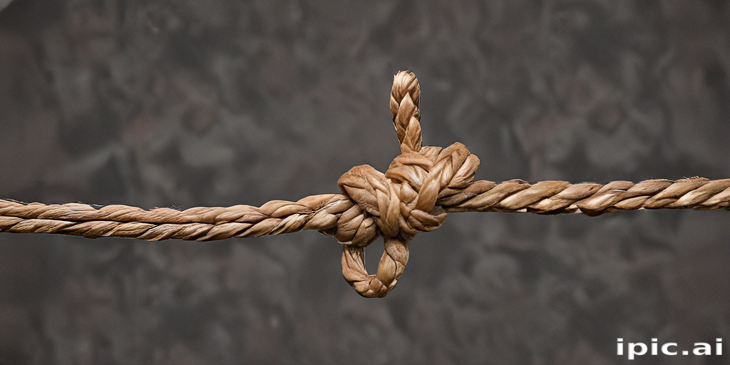 Close-Up of a Strongly Tied Knot on a Natural Fiber Rope