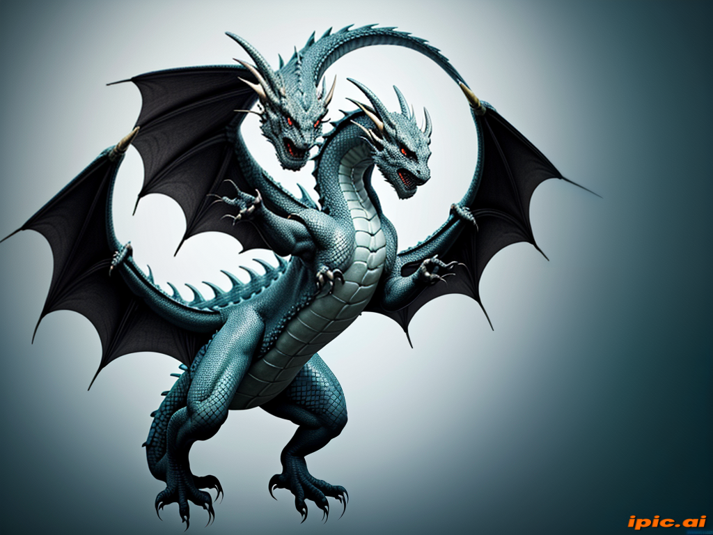 A Majestic Two-Headed Dragon with Glimmering Scales and Powerful Wings.