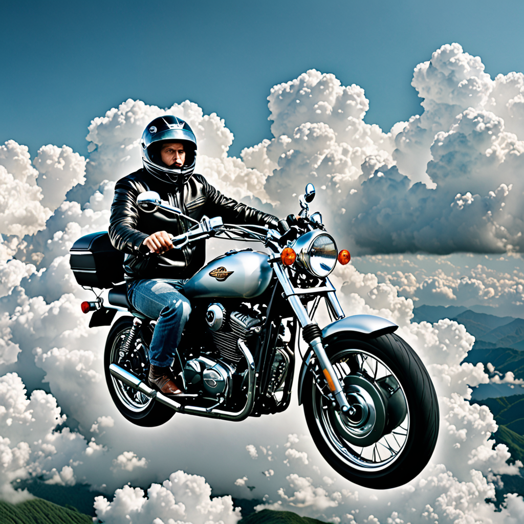 Hyper realistic photo album photo of man (Caucasian) riding a ...