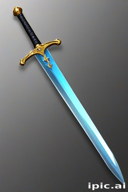 A Majestic Sword with a Shimmering Blue Blade and Golden Hilt