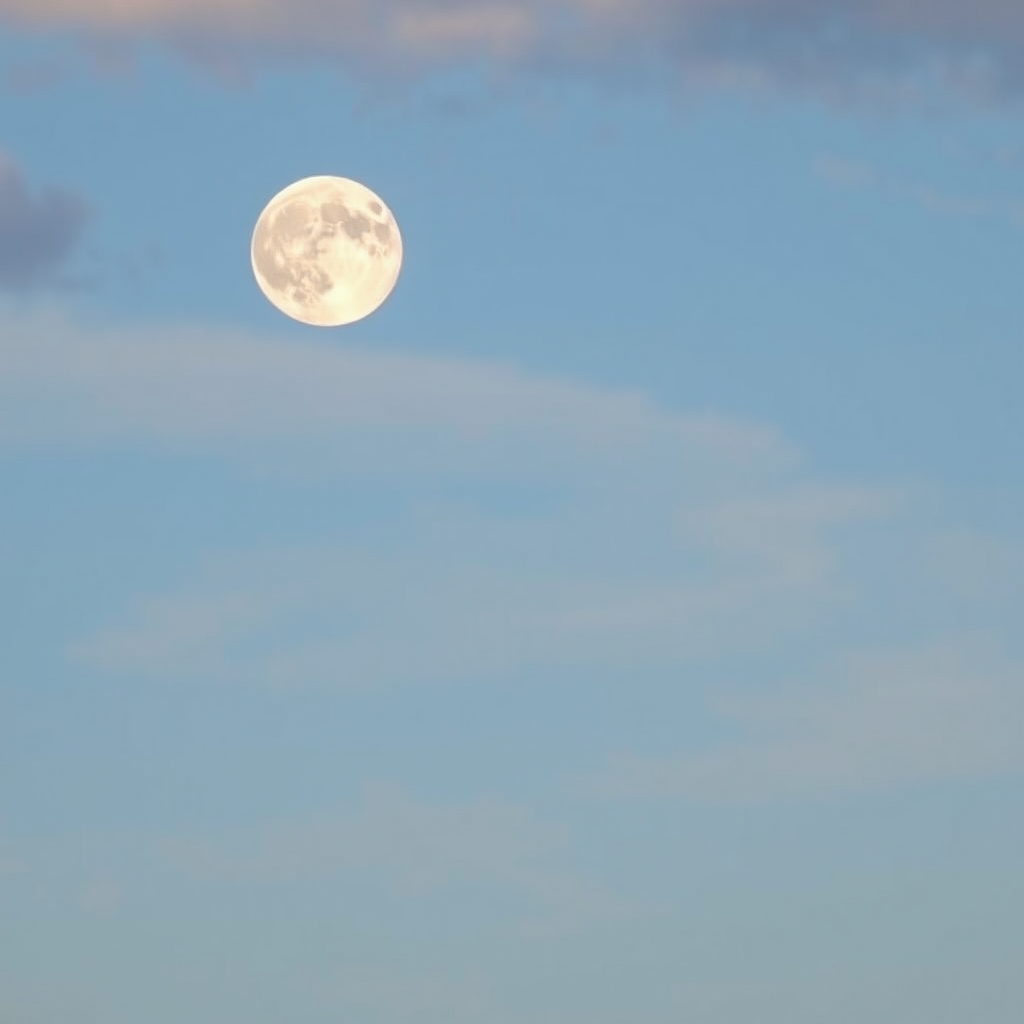 A Beautiful Full Moon Illuminating the Serene Blue Sky at Dusk.