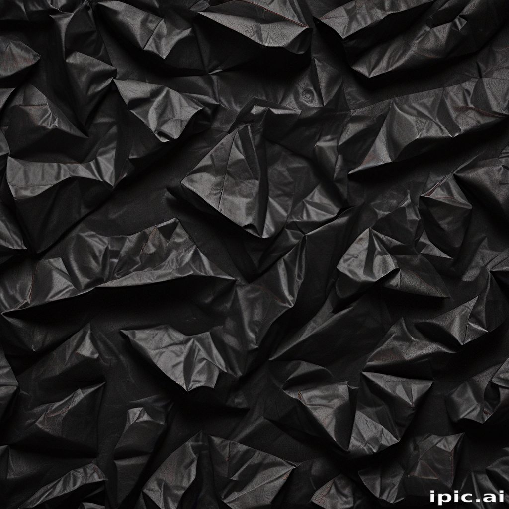 Textured Black Wrinkled Paper Background with Intricate Shadows and Depth