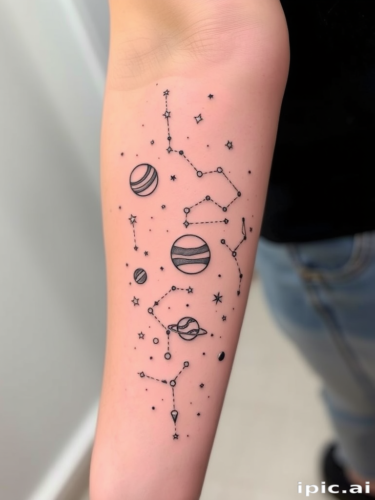 Celestial Tattoo Design Featuring Planets, Stars, and Constellations on ...