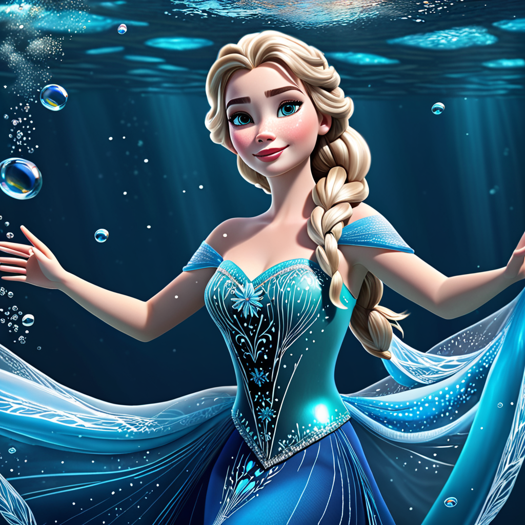 princess Elsa swimming from the realistic cartoon underwater swimming ...