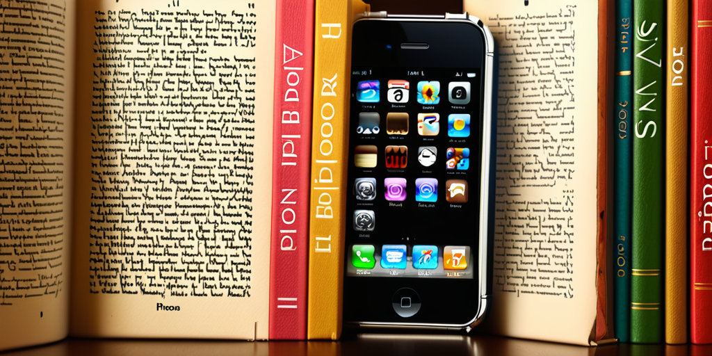 Smartphone Nestled Among Stacks of Colorful Books on a Shelf