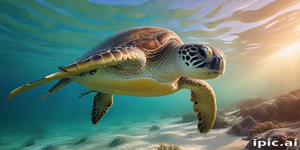 Graceful Sea Turtle Swimming Through Vibrant Underwater Coral Reef ...