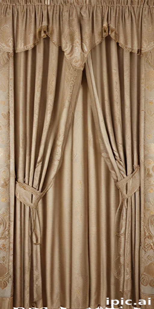 Elegant Golden Drapes with Intricate Patterns and Decorative Tiebacks.