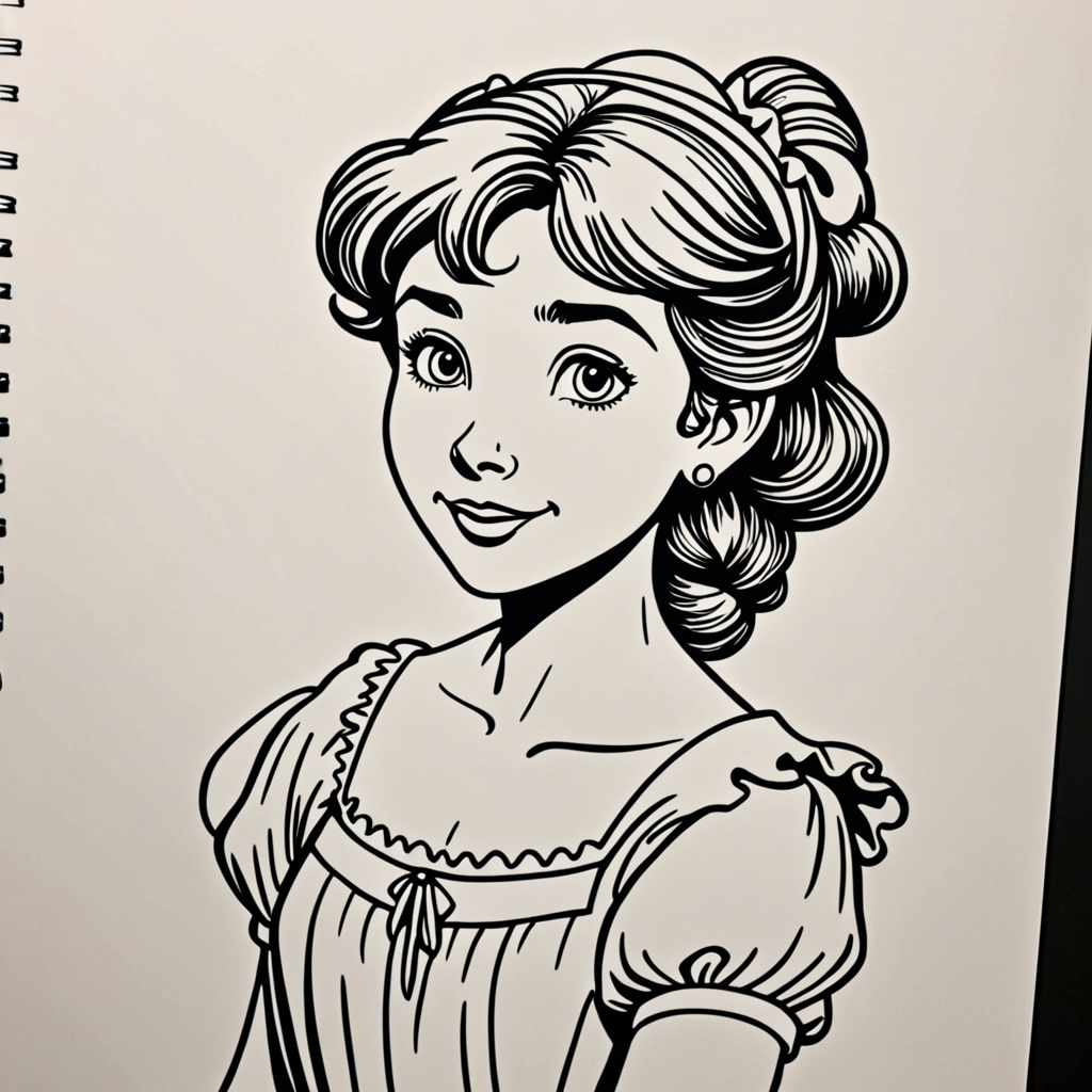 Wendy Darling fron cartoon Peter Pan line art
