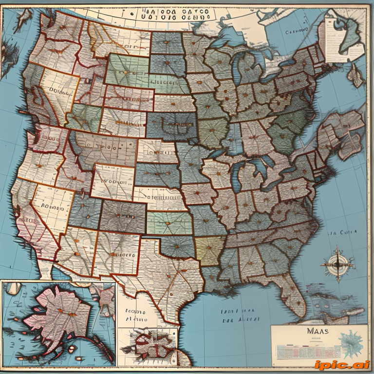 Detailed Historical Map of the United States with State Boundaries and ...