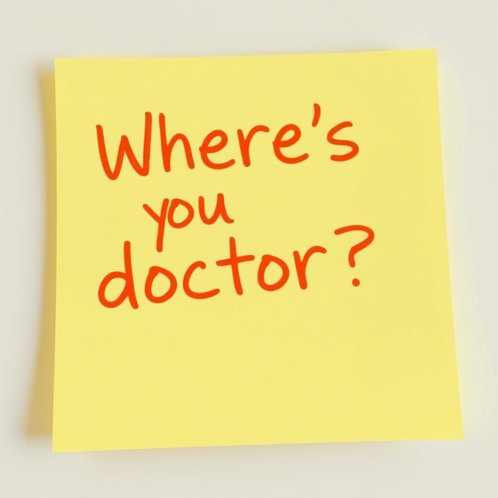 Colorful Sticky Note Asking a Question About the Doctor's Location