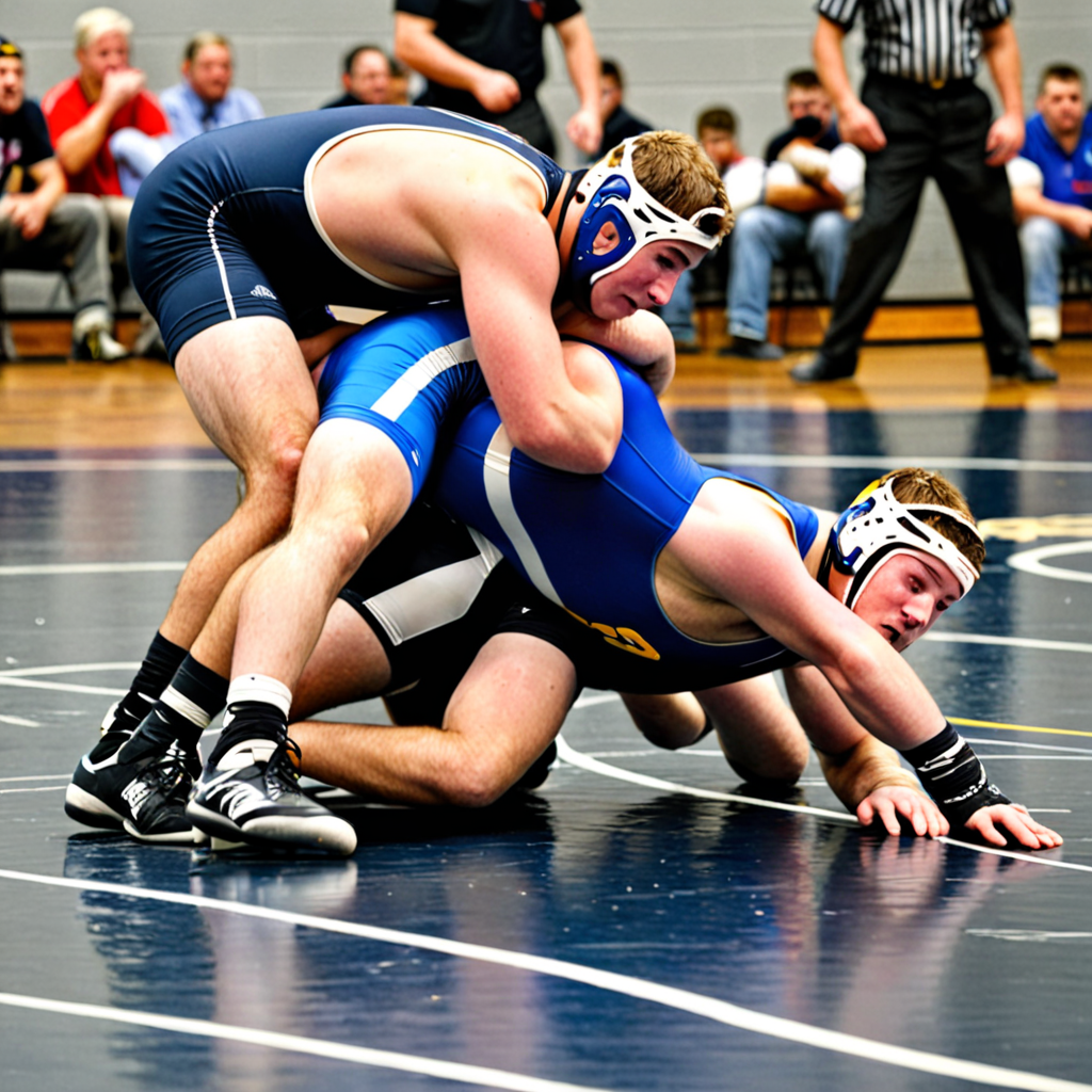 junior high wrestler being pinned